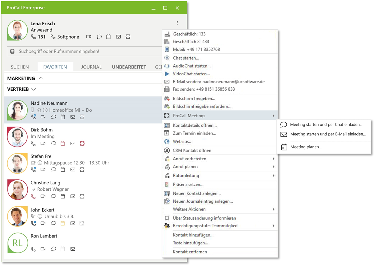 ProCall Meetings Integration im ProCall Client für Windows